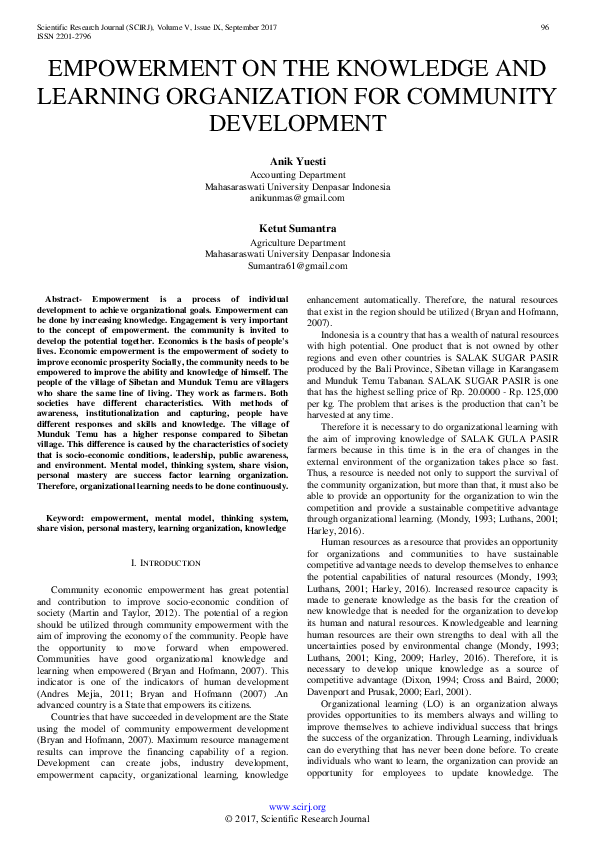 (PDF) EMPOWERMENT ON THE KNOWLEDGE AND LEARNING ORGANIZATION FOR ...