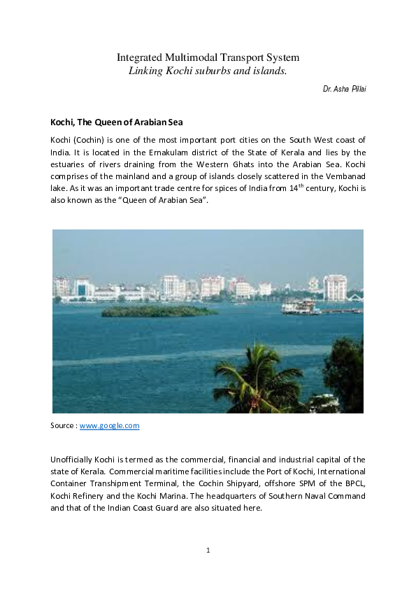 (PDF) Integrated Multimodal Transport System Linking Kochi suburbs and ...