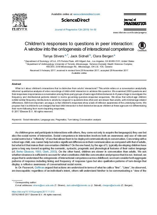 (PDF) Children's responses to questions in peer interaction: A window ...