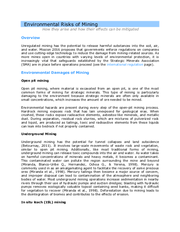 (DOC) Environmental Risks of Mining