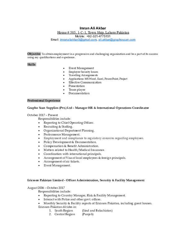 (DOC) Imran Ali Akbar Resume | Imran Ali Akbar - Academia.edu