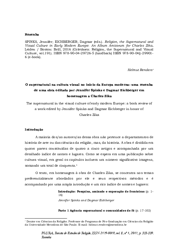 (PDF) RENDERS, Helmut. [Resenha] “O supernatural na cultura visual no ...
