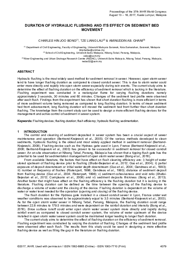 (PDF) DURATION OF HYDRAULIC FLUSHING AND ITS EFFECT ON SEDIMENT BED MOVEMENT