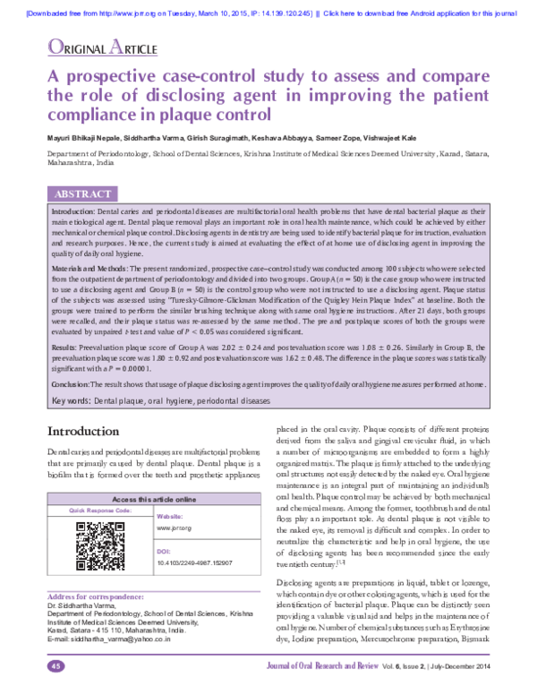 (PDF) A Prospective case control study to assess and compare the role ...