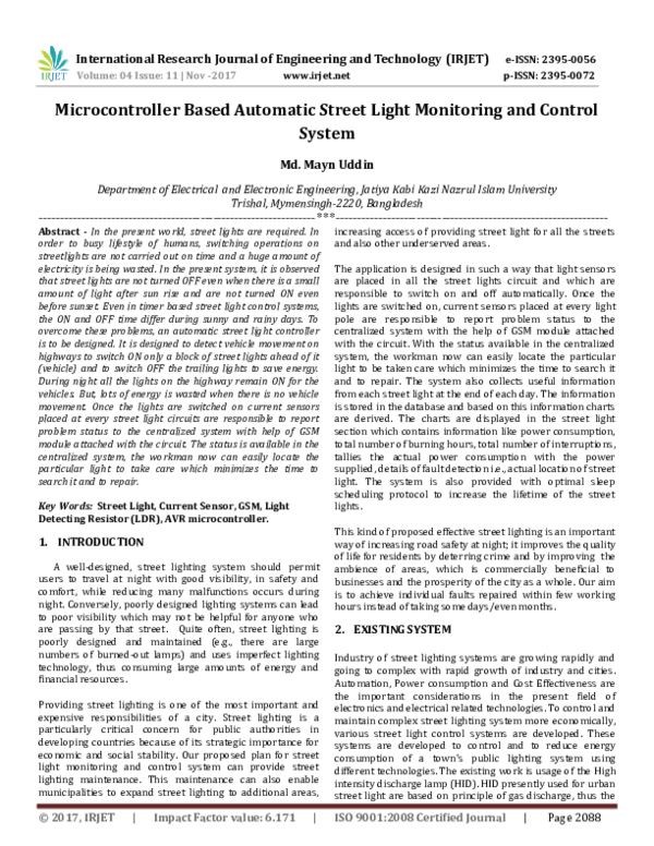 Pdf Microcontroller Based Automatic Street Light Monitoring And Control System