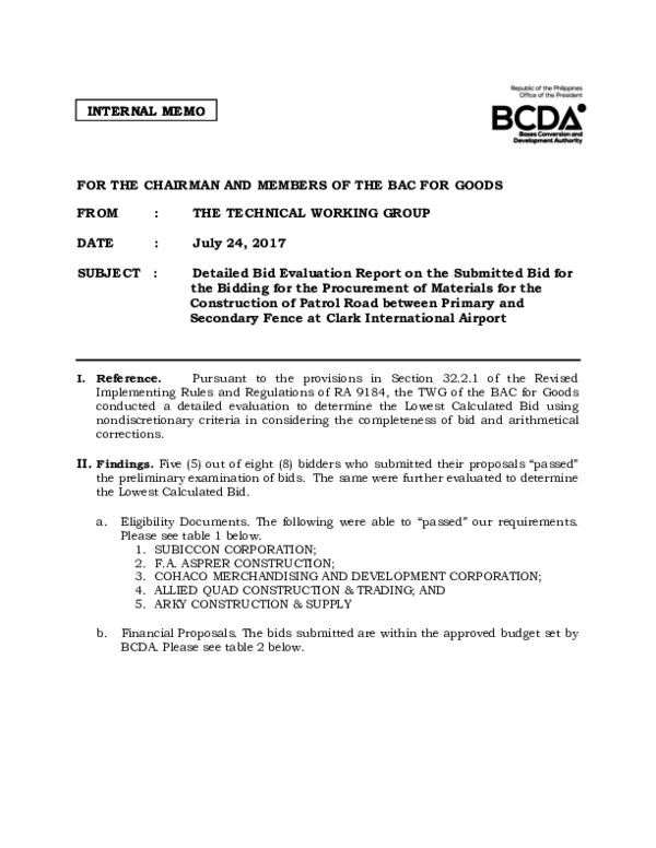 DOC SUBJECT Detailed Bid Evaluation Report On The Submitted Bid For The Bidding For The doc-subject-detailed-bid-evaluation-report-on-the-submitted-bid-for-the-bidding-for-the