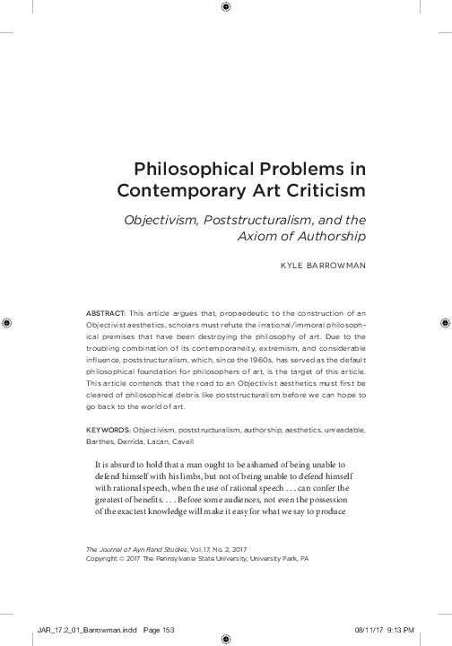 (PDF) Philosophical Problems in Contemporary Art Criticism: Objectivism ...