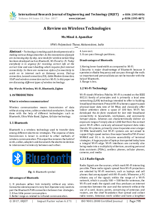 (PDF) A Review on Wireless Technologies