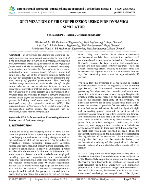 (PDF) OPTIMIZATION OF FIRE SUPPRESSION USING FIRE DYNAMICS SIMULATOR