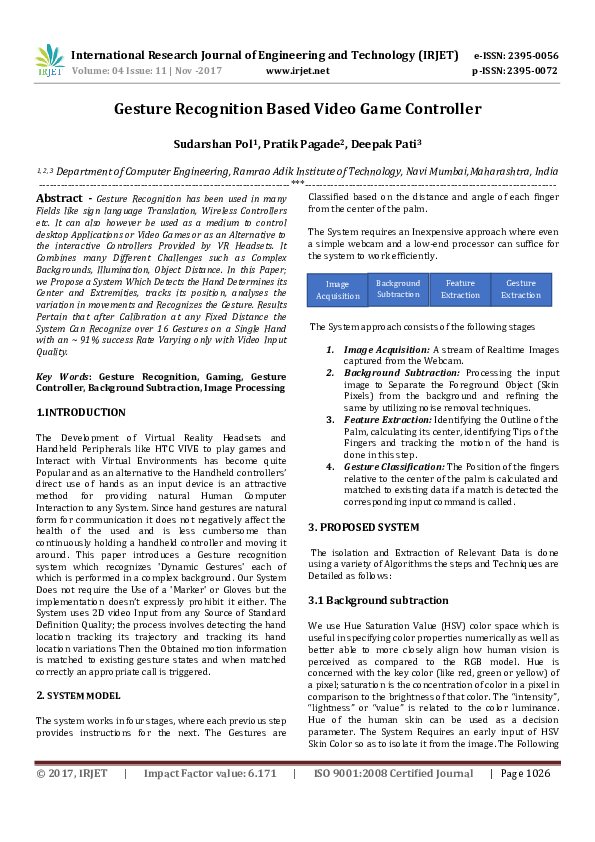 (PDF) Gesture Recognition Based Video Game Controller