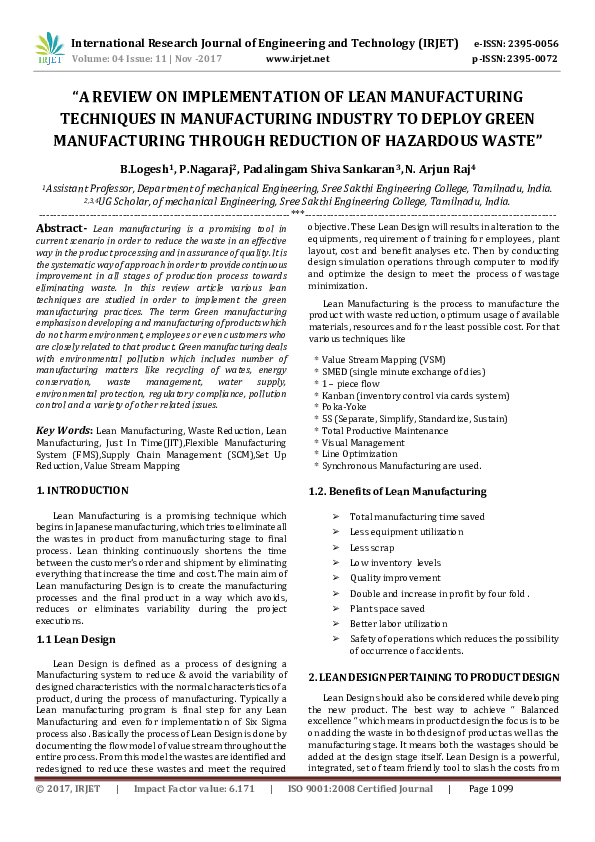 (PDF) " A REVIEW ON IMPLEMENTATION OF LEAN MANUFACTURING TECHNIQUES IN ...