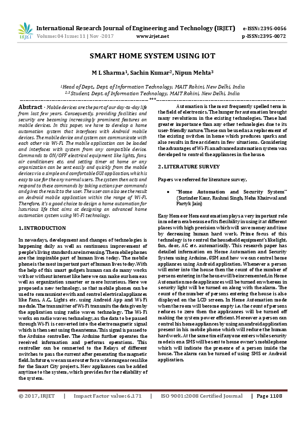 (PDF) SMART HOME SYSTEM USING IOT