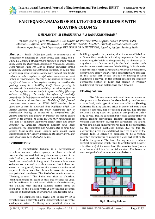 (PDF) EARTHQAKE ANALYSIS OF MULTI-STORIED BUILDINGS WITH FLOATING COLUMNS