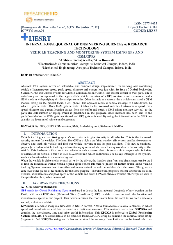 Pdf Vehicle Tracking And Monitoring System Using Gps And Gsm Gprs