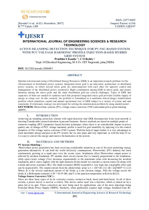 (PDF) ACTIVE ISLANDING DETECTION TECHNIQUE FOR PV-VSC-BASED SYSTEM WITH PCC VOLTAGE HARMONIC ...