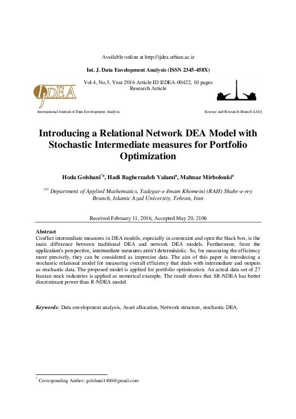 Pdf Introducing A Relational Network Dea Model With Stochastic