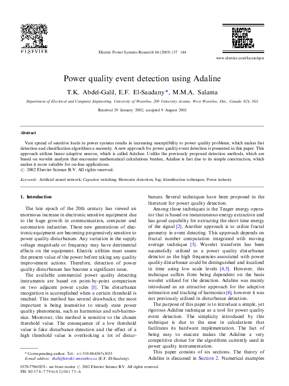Pdf Power Quality Event Detection Using Adaline