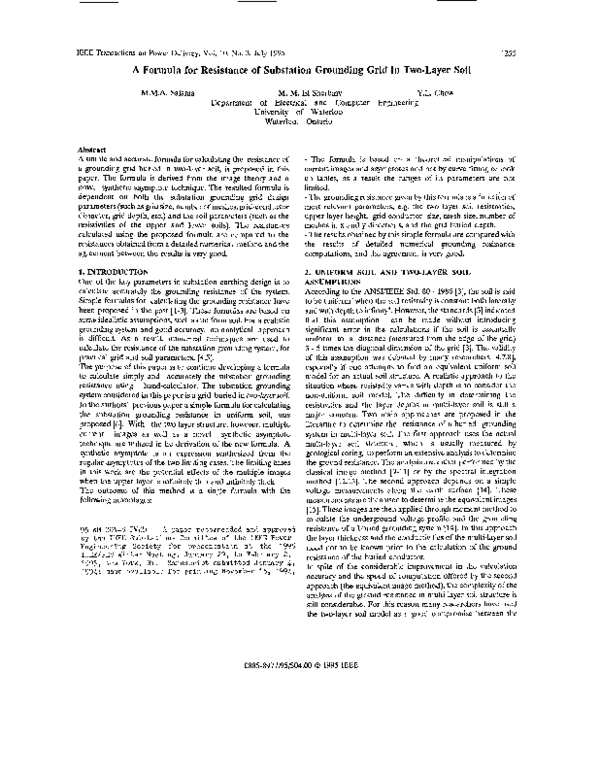 (PDF) A formula for resistance of substation grounding grid in two ...