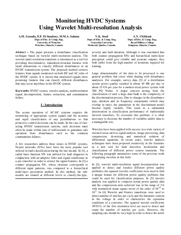 Pdf Monitoring Hvdc Systems Using Wavelet Multi Resolution Analysis 0723