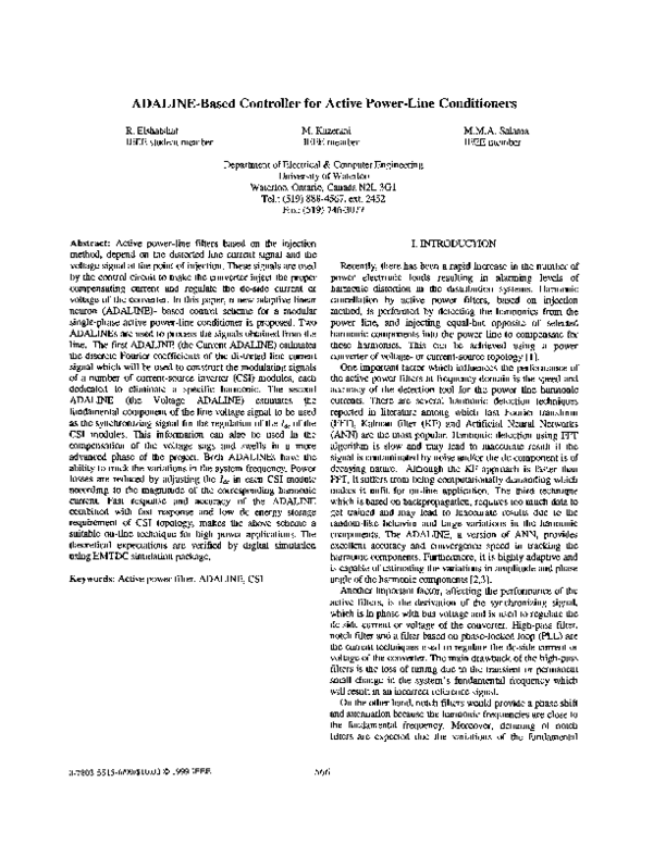 Pdf Adaline Based Controller For Active Power Line Conditioners