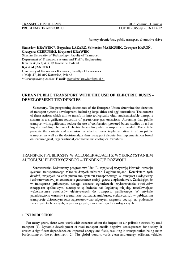 (PDF) battery electric bus, public transport, alternative drive URBAN ...