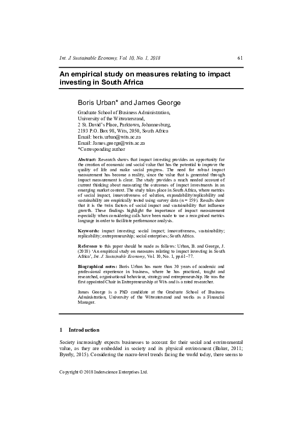 (PDF) An empirical study on measures relating to impact investing in ...