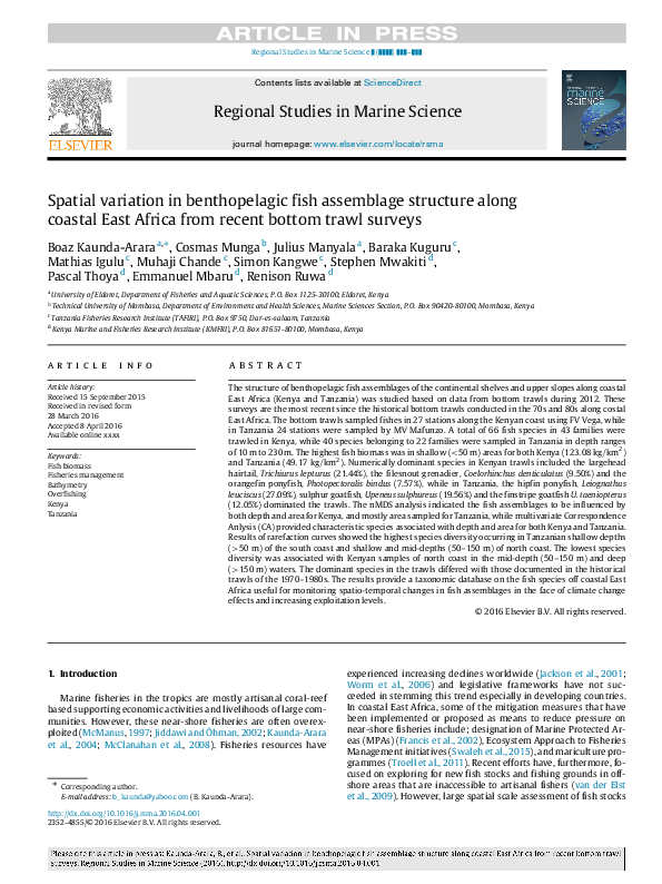 (PDF) Spatial variation in benthopelagic fish assemblage structure along coastal East Africa ...