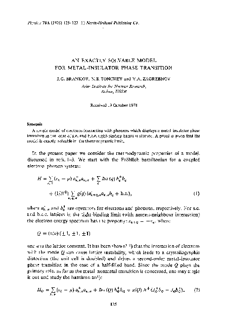 (PDF) An exactly solvable model for metal-insulator phase transition