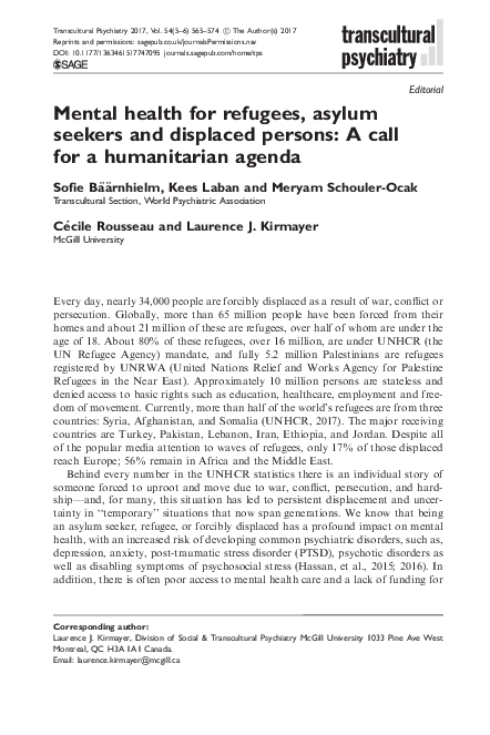 (PDF) Mental health for refugees, asylum seekers and displaced persons ...