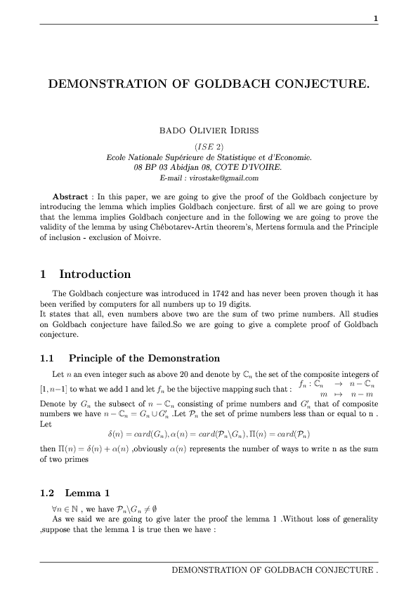 (PDF) DEMONSTRATION OF GOLDBACH CONJECTURE