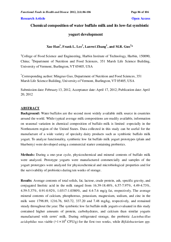 (PDF) Chemical composition of water buffalo milk and its low-fat ...