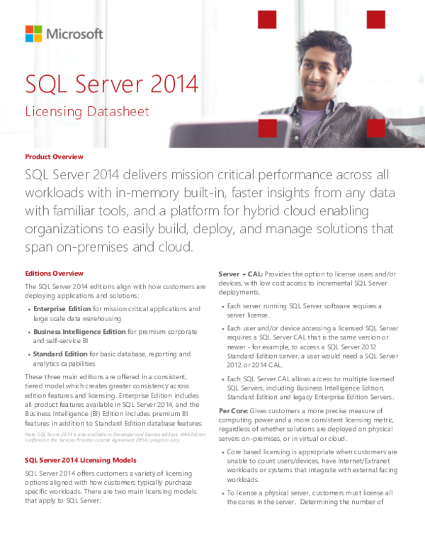 (PDF) SQL Server 2014 Licensing Datasheet