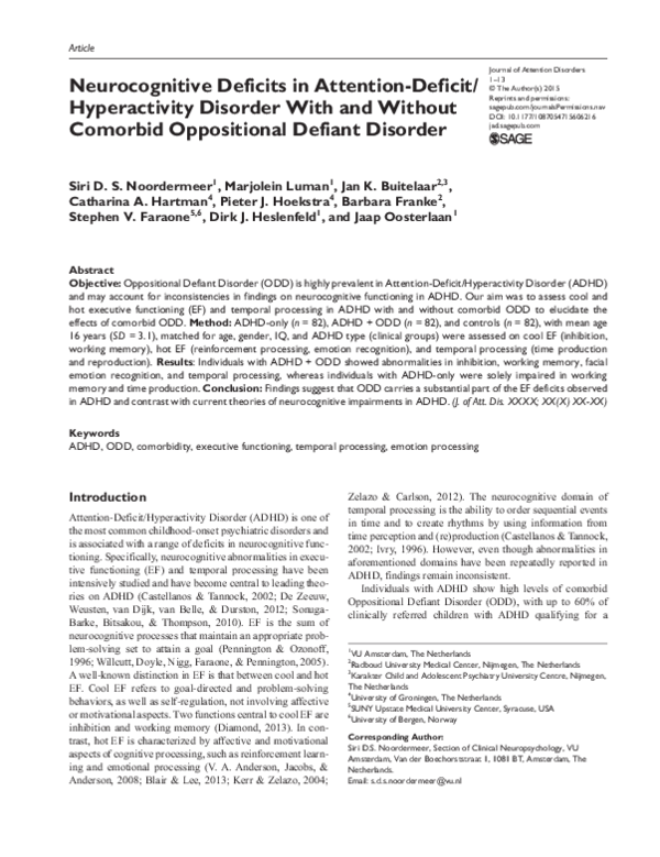 (PDF) Neurocognitive Deficits in Attention-Deficit/Hyperactivity Disorder With and Without ...