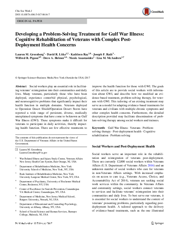 (PDF) Developing a Problem-Solving Treatment for Gulf War Illness ...