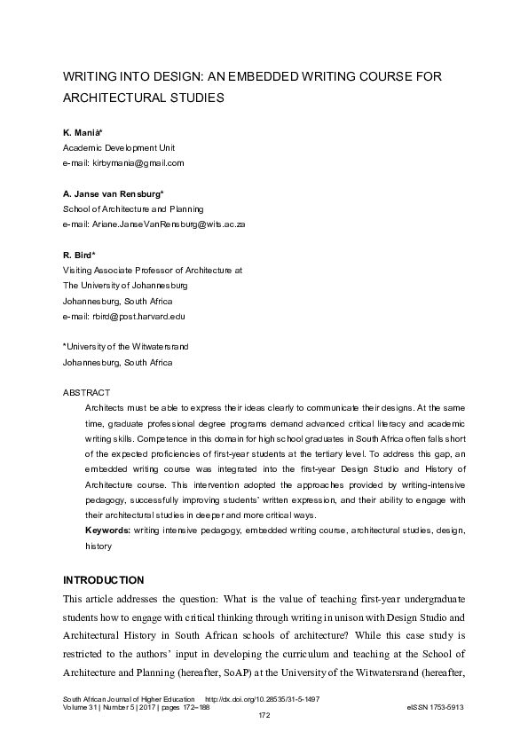 (PDF) Writing into Design: An Embedded Writing Course for Architectural ...