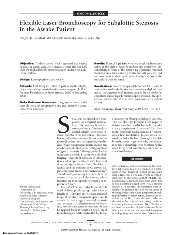 (PDF) Flexible Laser Bronchoscopy for Subglottic Stenosis in the Awake ...