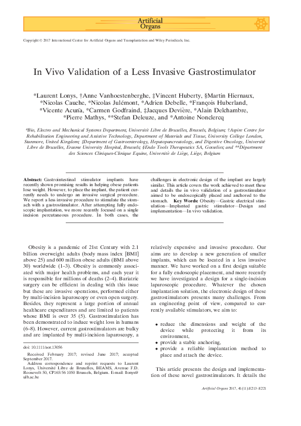 (PDF) In Vivo Validation of a Less Invasive Gastrostimulator