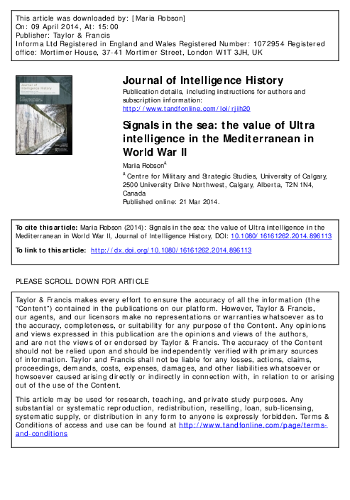 (PDF) Signals in the sea: the value of Ultra intelligence in the ...