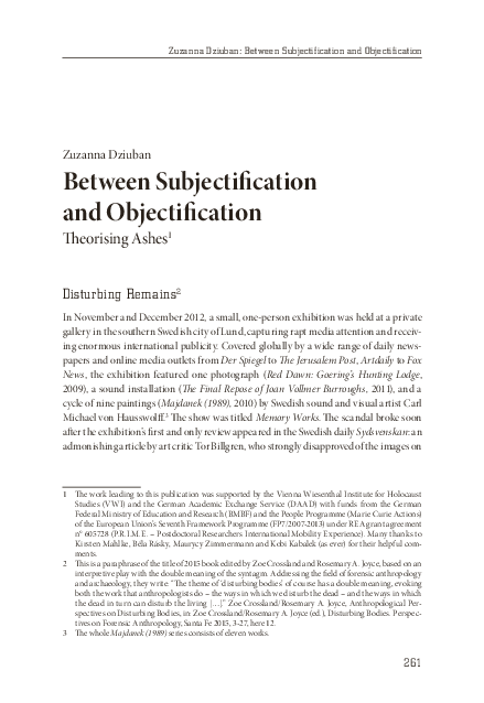 (PDF) Between Subjectification and Objectification: Theorising Ashes