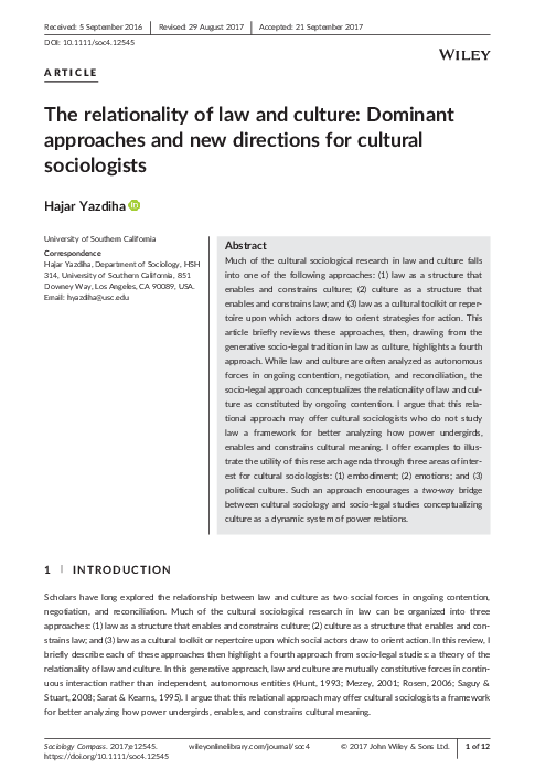 (PDF) The relationality of law and culture: Dominant approaches and new ...