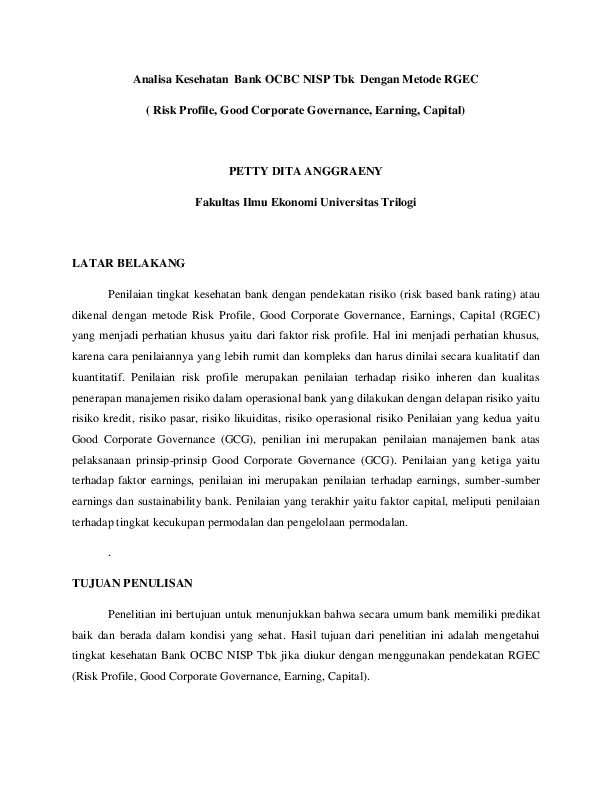 (PDF) Analisa Kesehatan Bank OCBC NISP Tbk Dengan Metode RGEC ( Risk Profile, Good Corporate ...