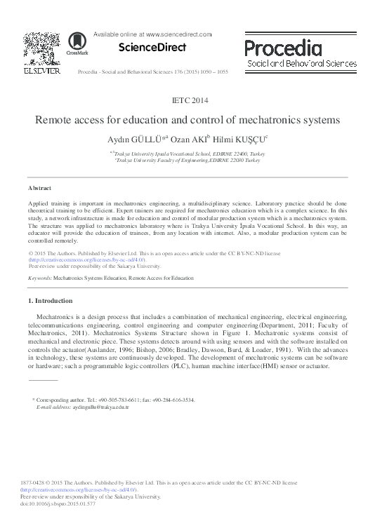 (PDF) Remote access for education and control of mechatronics systems