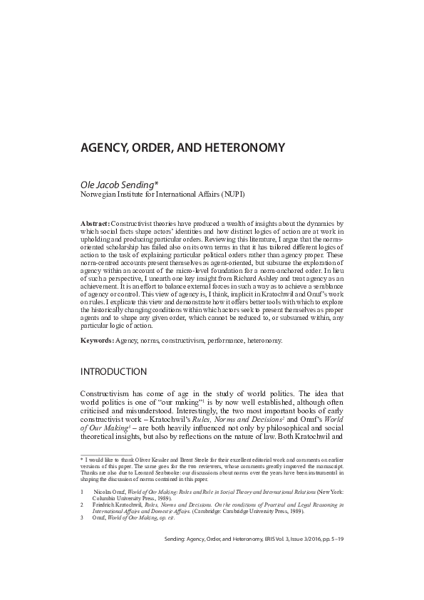 (PDF) AGENCY, ORDER, AND HETERONOMY