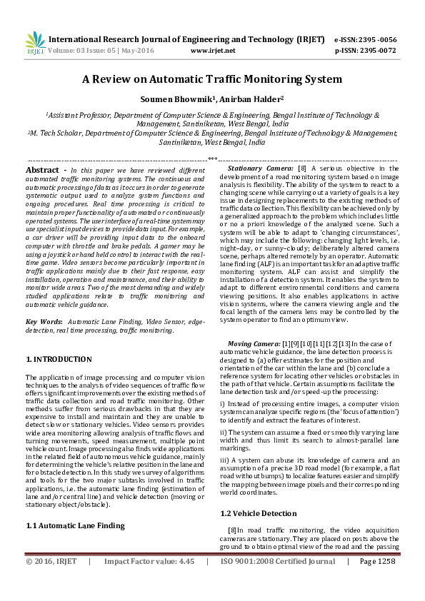 (PDF) A Review on Automatic Traffic Monitoring System