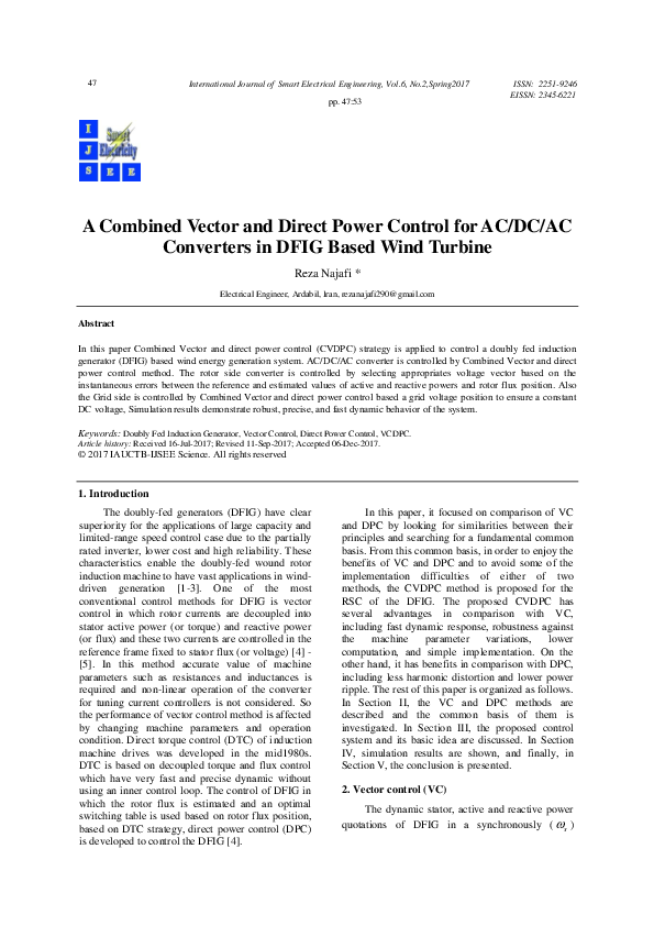 (PDF) A Combined Vector and Direct Power Control for AC/DC/AC Converters in DFIG Based Wind Turbine