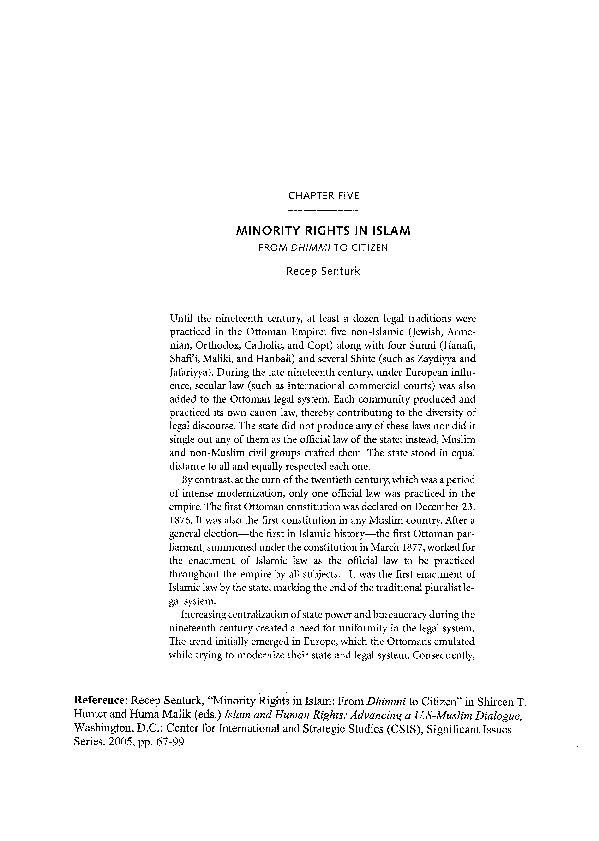 (PDF) Minority rights in Islam: from dhimmi to citizen