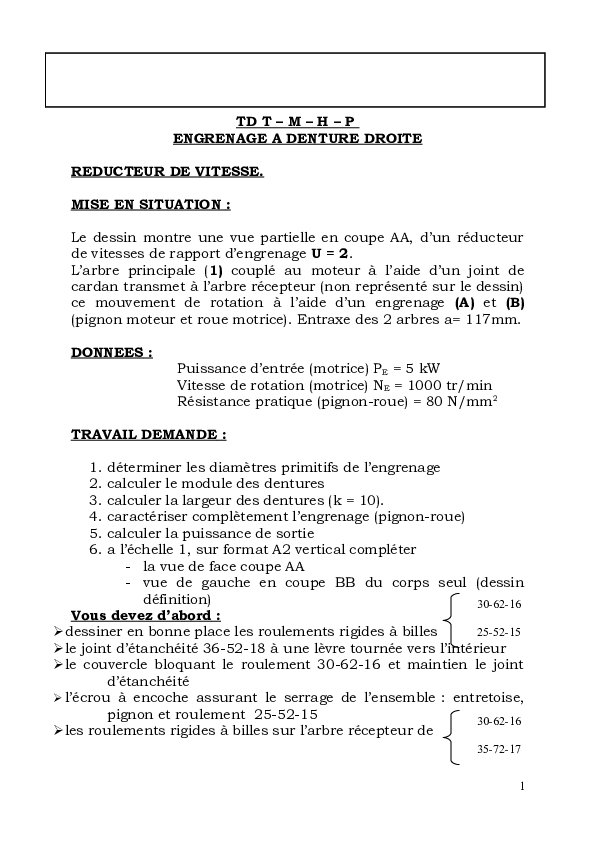 (DOC) TD Engrenage droit