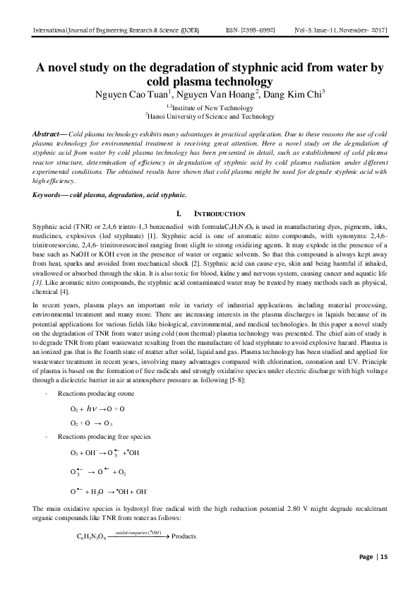 (PDF) A novel study on the degradation of styphnic acid from water by ...