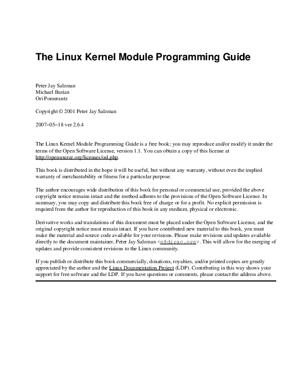 (PDF) The Linux Kernel Module Programming Guide