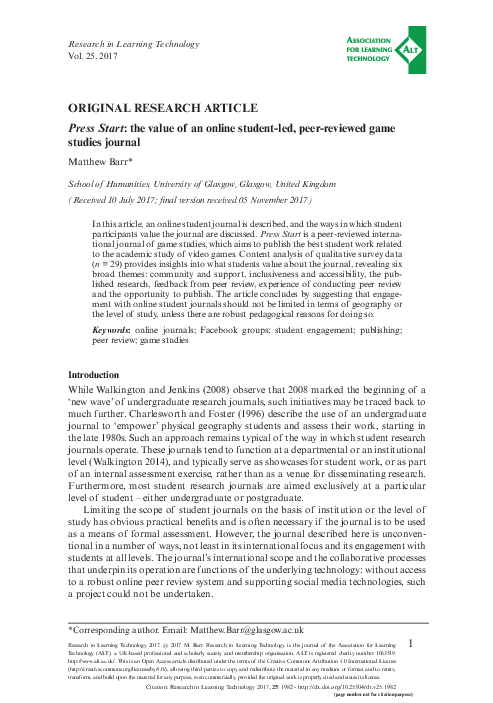 (PDF) Press Start: the value of an online student-led, peer-reviewed ...